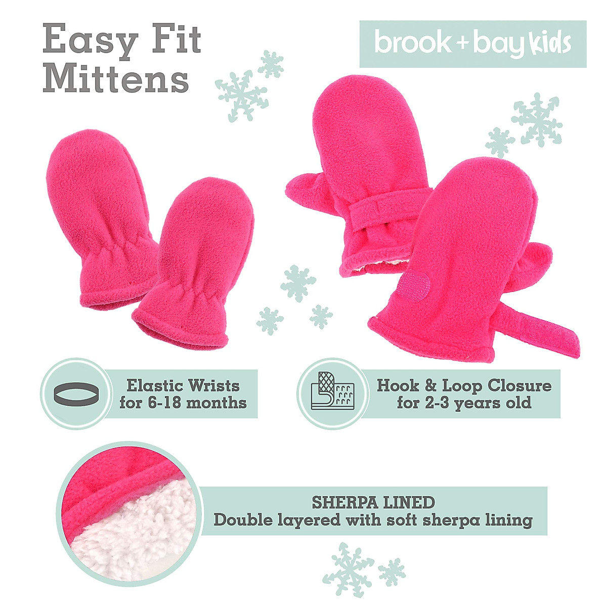 Brook + Bay Toddler Hat & Glove Set - Toddler Mittens & Winter Hat - Baby Fleece Hat for Infant Kids Set 6-18 months - Pink