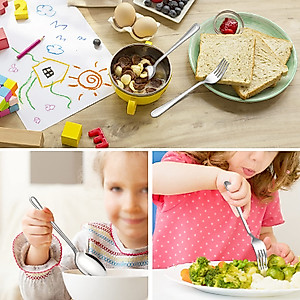 TeamFar Toddler Utensils, Stainless Steel Toddler Silverware Small Kid Cutlery Set for Self-Feeding, with Line Patterned Edge, Healthy & Non Toxic, Mirror Surface & Dishwasher Safe–3 Forks + 3 Spoons