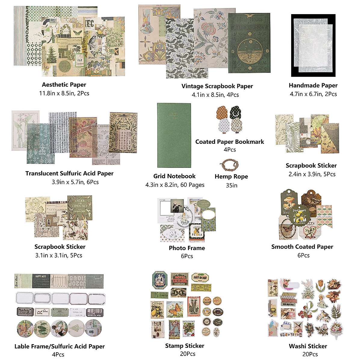 JOYCHOIC Vintage Junk Journal Supplies Aesthetic Journaling Kit, Scrapbook Papers Stickers Large Collection for Bullet Scrapbooking Materials, Planner DIY Arts Craft Collage, Adults