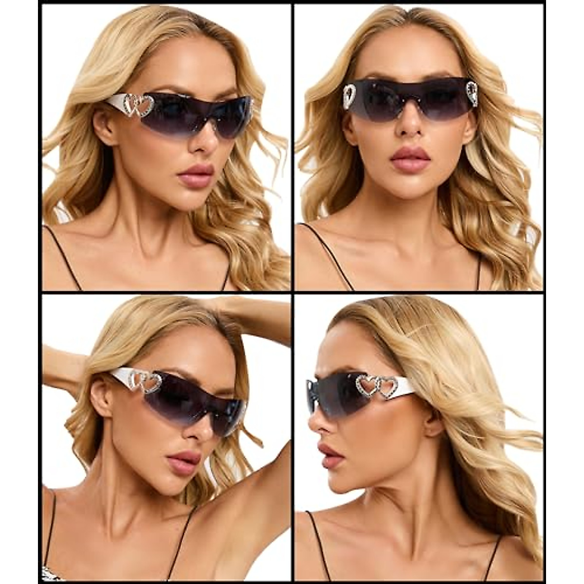 Pro Acme Y2K Rimless Sunglasses Womens Wrap Around Star 2000s Trendy Visor Shield Shades Oversized Fashion Frameless Glasses UV400(White/Gradient Silver)