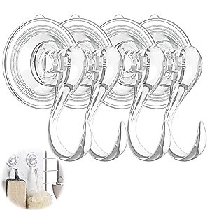 Theshai 4 Pack Suction Cup Heavy-Duty Hook, Large Clear Reusable Wreath Vacuum Hook, for Glass Windows Windshield Tile Kitchen Bathroom Mirror Shower Wall Terrarium to Hang Bags Coats Umbrellas