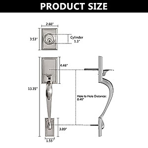 MIRUO Front Door Handle Set Double Door Handle Set with Dummy Heavy Duty Double Door Lock Set, with Single Cylinder Deadbolt and Lever Handle, Compatible with Right & Left Handed Doors (Satin Nickel)