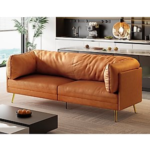 Vesgantti Leathaire Couch Loveseat Sofa, 73" Mid-Century Modern Couch with Deep Seat Comfort Cushions, Small Sofa Couches for Living Room, Bedroom, Office, Apartment, Tool-Free Assembly, Orange