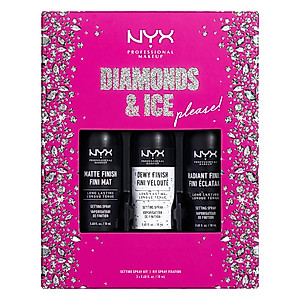 NYX PROFESSIONAL MAKEUP Gift Set, Diamonds & Ice Setting Spray Kit - Matte, Dewy and Radiant Finish (Travel Size)