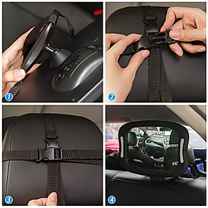 FITNATE LED Baby Car Mirror, Safety Infant in Backseat 360°Adjustable Light Up Mirror for Baby Rear with Best Newborn Secure 4 Sturdy Strips,Remote Control and 2 Car Sun Visors