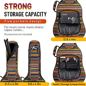 CAHAYA Acoustic Guitar Bag with Neck Cradle Bohemian Vintage Guitar Case 0.65in Thick Sponge Padded Guitar Case for 40 41 42 In Acoustic Classical Guitars CY0186