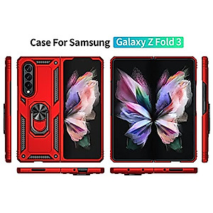 SunStory Compatible with Galaxy Z Fold 3 Case,Samsung Z Fold 3 Case [Military Grade16ft. Drop Tested] with Magnetic Kickstand Car Mount Cover for Samsung Galaxy Z Fold 3 5G 2021 (Z Fold 3, Dark Red)