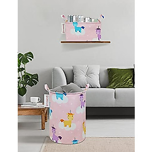 QUEENLALA Large Storage Basket,Laundry Hamper/Bathroom/Home Decor/Collapsible Round Storage Bin,Boys and Girls Hamper/Boxes/Clothing（Round-Rec-Pink Unicorn）