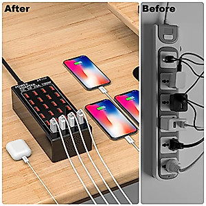 RUANSZZ USB Charging Station Multiport 100W 24-Port USB Desktop Charging Station USB Charger 24-Ports Element Hub Compatible with iPhone iPad Android All Other USB Enabled Devices