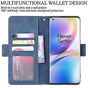 HualuBro OnePlus 8 Pro Case, Magnetic Full Body Protection Shockproof Flip Leather Wallet Case Cover with Card Slot Holder for OnePlus 8 Pro Phone Case (Blue)
