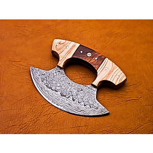 Handmade Damascus Chef Kitchen Ulu Knife Making Custom 100% Handmade Damascus Steel Handle Koa Wood with Leather Sheath B41