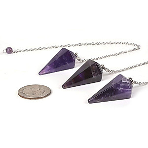 Natural Dark Amethyst Gemstone Rock Crystal Hexagonal Pointed Reiki Chakra Pendant Pendulum