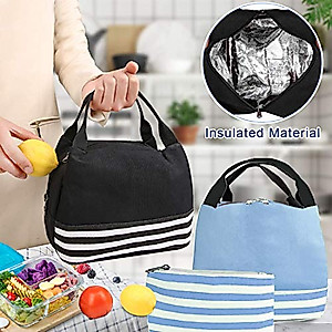 Createy 4 Pcs Canvas Backpack for Girls School Bag Kids Bookbags Teen Backpack Travel Daypack Stripe Backpack with Lunch Box and Pencil Case