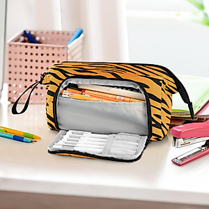 Quteprint Large Capacity Pencil Case, Animal Tiger Skin Pattern Portable Pencil Bag Pen Case Pouch with Zipper, Office School Stationery Bag Pencil Box Holder for Teens Girls Boys Adults Student