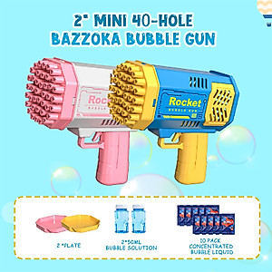 Bubble Machine 2 Pack Mini Bubble Gun for Toddlers, Bubble Maker Blower Toys with Lights,4000+ Bubbles Per Minute for Boys Girls Toddlers Outdoor Indoor Birthday Wedding Party (blue pink)