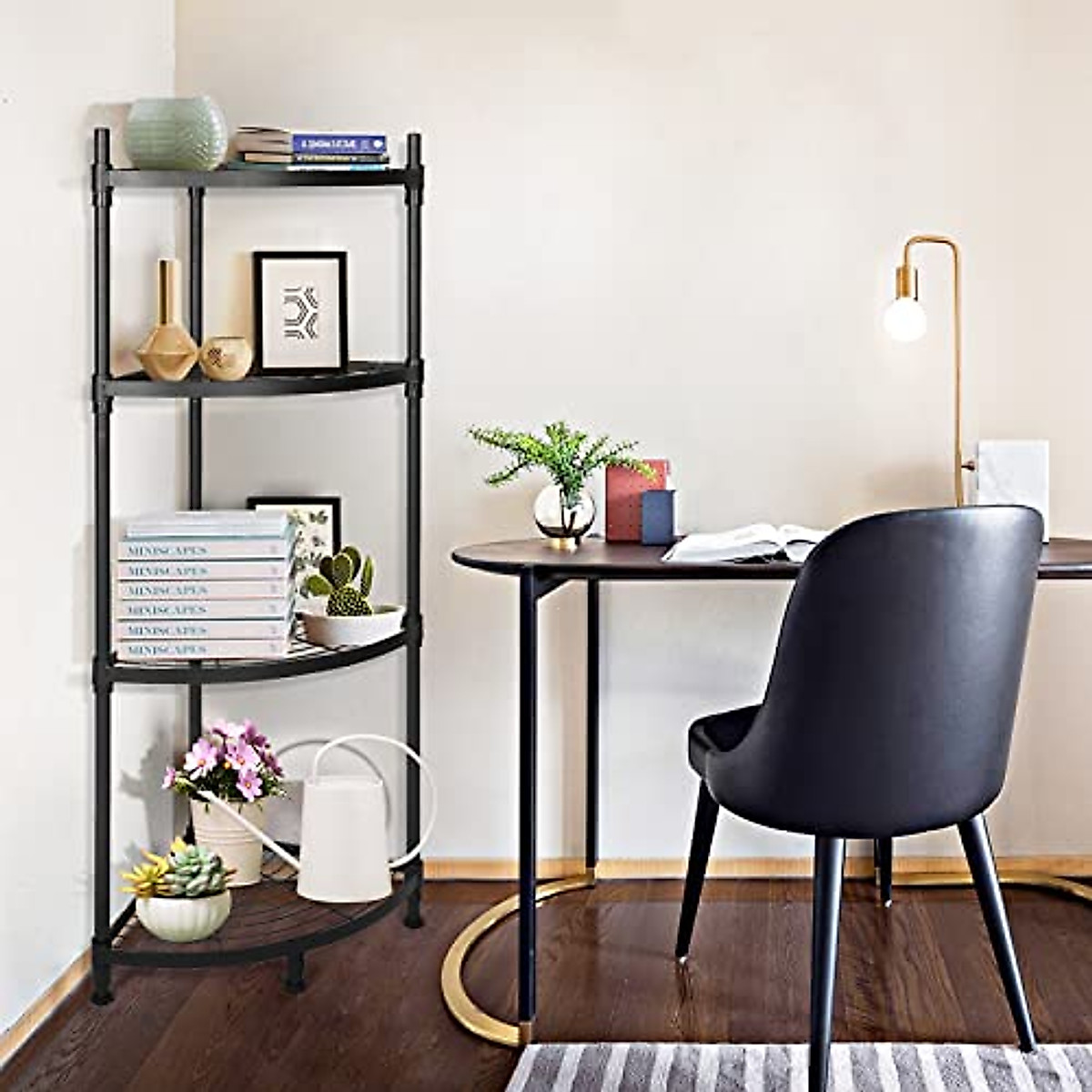 YSSOA 4 Tier Corner Display Rack Multipurpose Metal Shelving Unit, Bookcase Storage Rack Plant Stand for Living Room, Home Office, Kitchen, Small Space, 1-Pack, Bla
