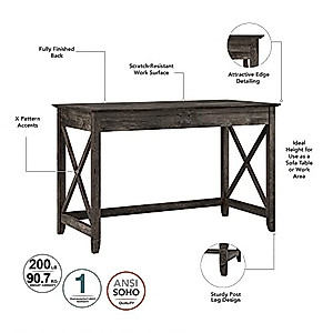 Bush Furniture Key West 2 Person Desk Set with Lateral File Cabinet in Linen White Oak