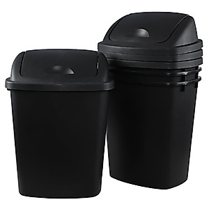 Waikhomes 7 Gallon Plastic Swing-Top Trash Can, Kitchen Garbage Can with Lid, Black, 4 Pack
