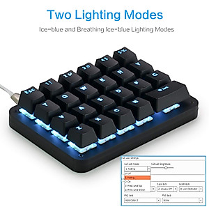 Koolertron One Handed Macro Mechanical Keyboard, Blue LED Backlit Portable Mini One-Handed Mechanical Gaming Keypad 23 Fully Programmable Keys Red Switches (Blue Backlit/Red switches)