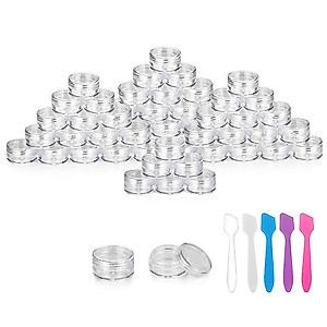 Accmor 100 Pieces 3g Empty Clear Plastic Sample Containers with Lids Cosmetic Pot Jars with 5 Pieces Mini Spatulas by Accmor