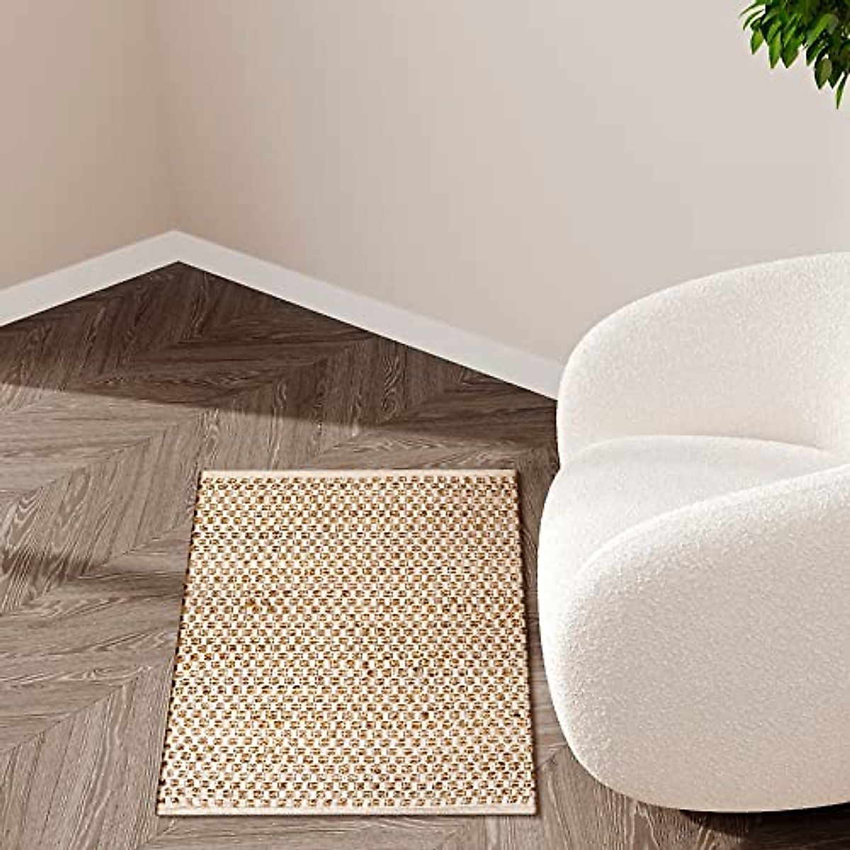 Jute Cotton Rug 2x3 Feet (24x36 inches) Hand Woven by Skilled Artisans, Farmhouse Style, for Any Room of Your Home décor – Honeycomb Weave Construction - Natural Jute Cotton Rug