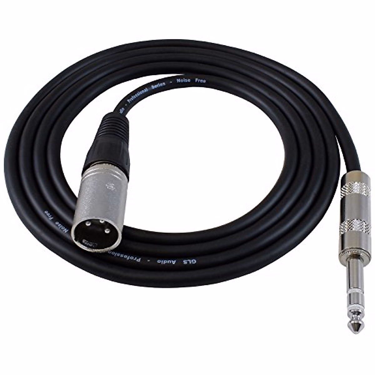 GLS Audio 6ft Patch Cable Cords - XLR Male to 1/4" TRS Black Cables - 6' Balanced Snake Cord - 6 PACK