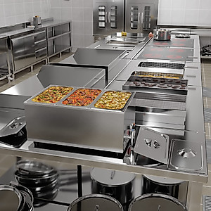 KoolMore Commercial Bain Marie Countertop Food Warmer, Soup Station, and Buffet Table Server with Three Serving Section and Tap, Stainless-Steel Steamer with Auto Shut Off (CFW-3T), Silver