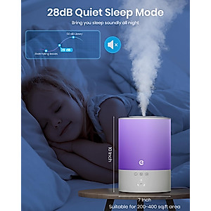 Cool Mist Humidifiers for Bedroom Large Room, Esemoil 2.5L Smart WiFi Baby Air Humidifier with Top-Fill & 28dB Quiet, 24H Ultrasonic Diffuser for Plants, 8 Color Light, Voice Control, Works with Alexa