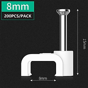 Ethernet Cable Clips White 8mm 200pcs, Single Coaxial Cable Clamps with Nail for CAT5, CAT6, CAT7 Flat Wire