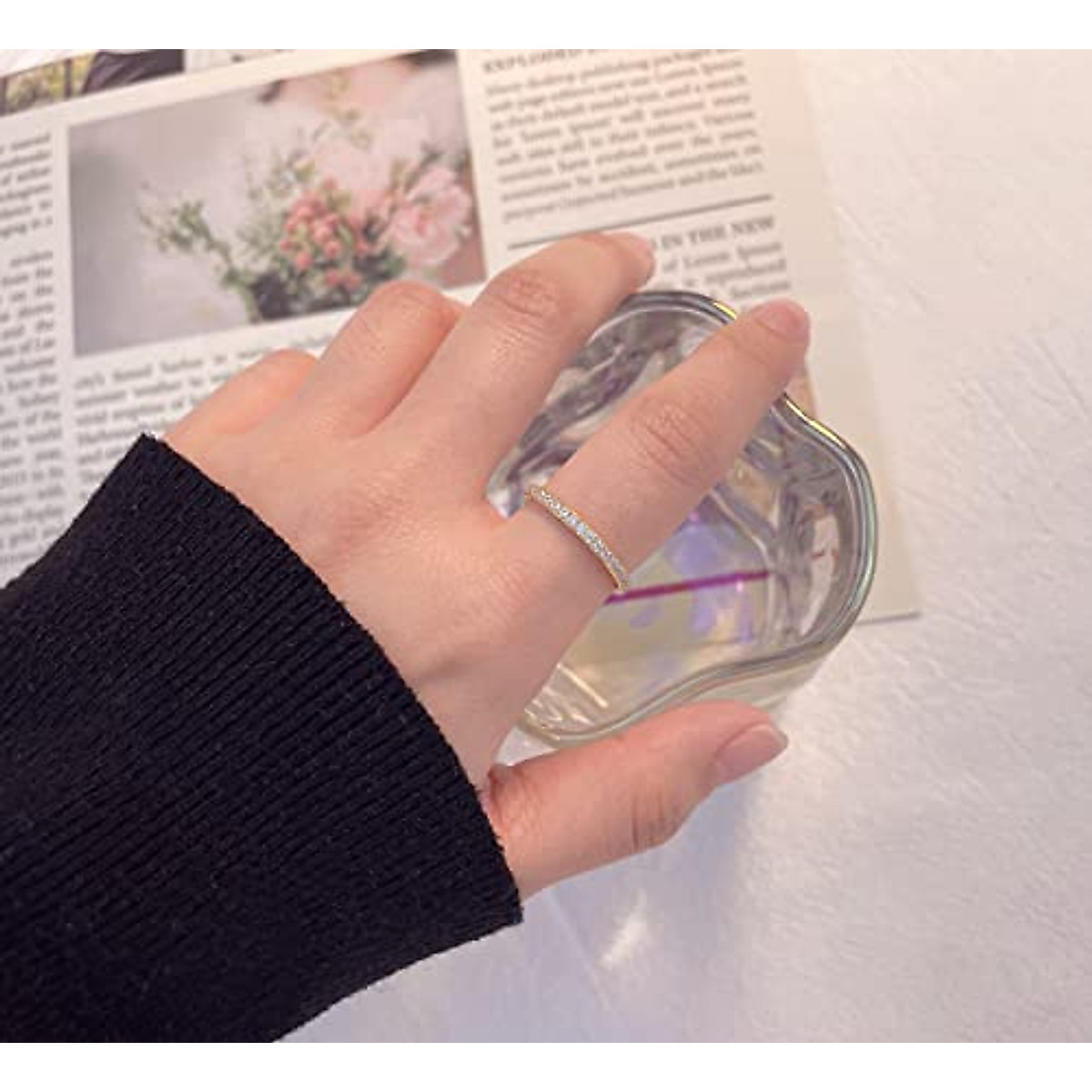 MYNENEY 14K Gold/Silver Plated Wedding Band Cubic Zirconia Eternity Stackable Engagement Ring For Women (2MM Diamonds Gold, 4)