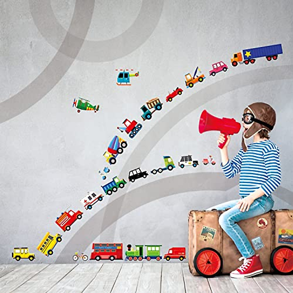 DECOWALL DS-8004 Transports Kids Wall Stickers Wall Decals Peel and Stick Removable for Kids Nursery Bedroom Living Room (Small) décor