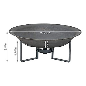 Sunnydaze 24-Inch Cast Iron Modern Fire Pit Bowl with Stand - Lightweight and Portable Design