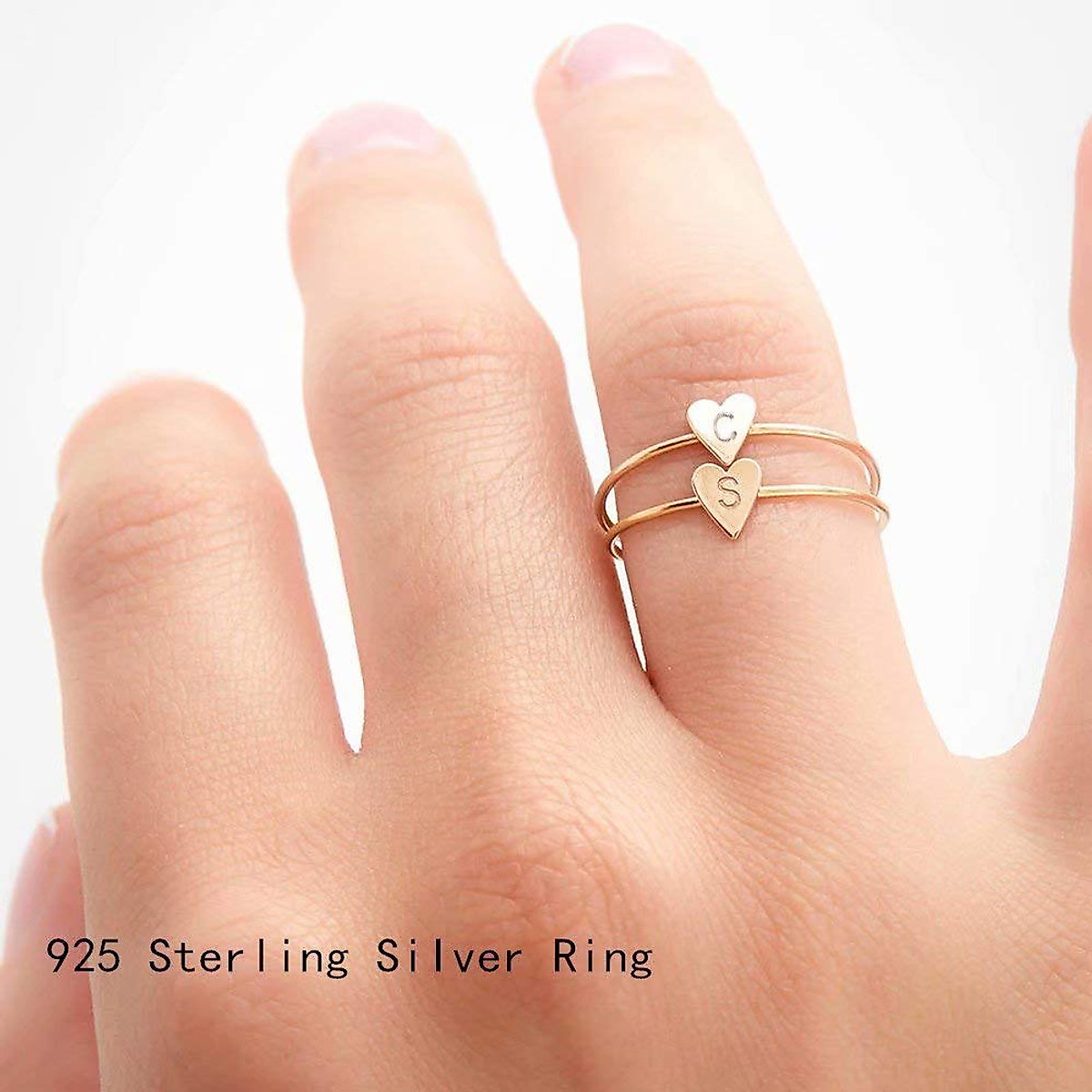 Initial Rings for Girls Women, 925 Sterling Silver Dainty Letter A Initial Heart Stacking Ring Gold Rings for Women Teen Girls Kids Jewelry Gifts, Mother's Valentines Day Girls Gifts for Her