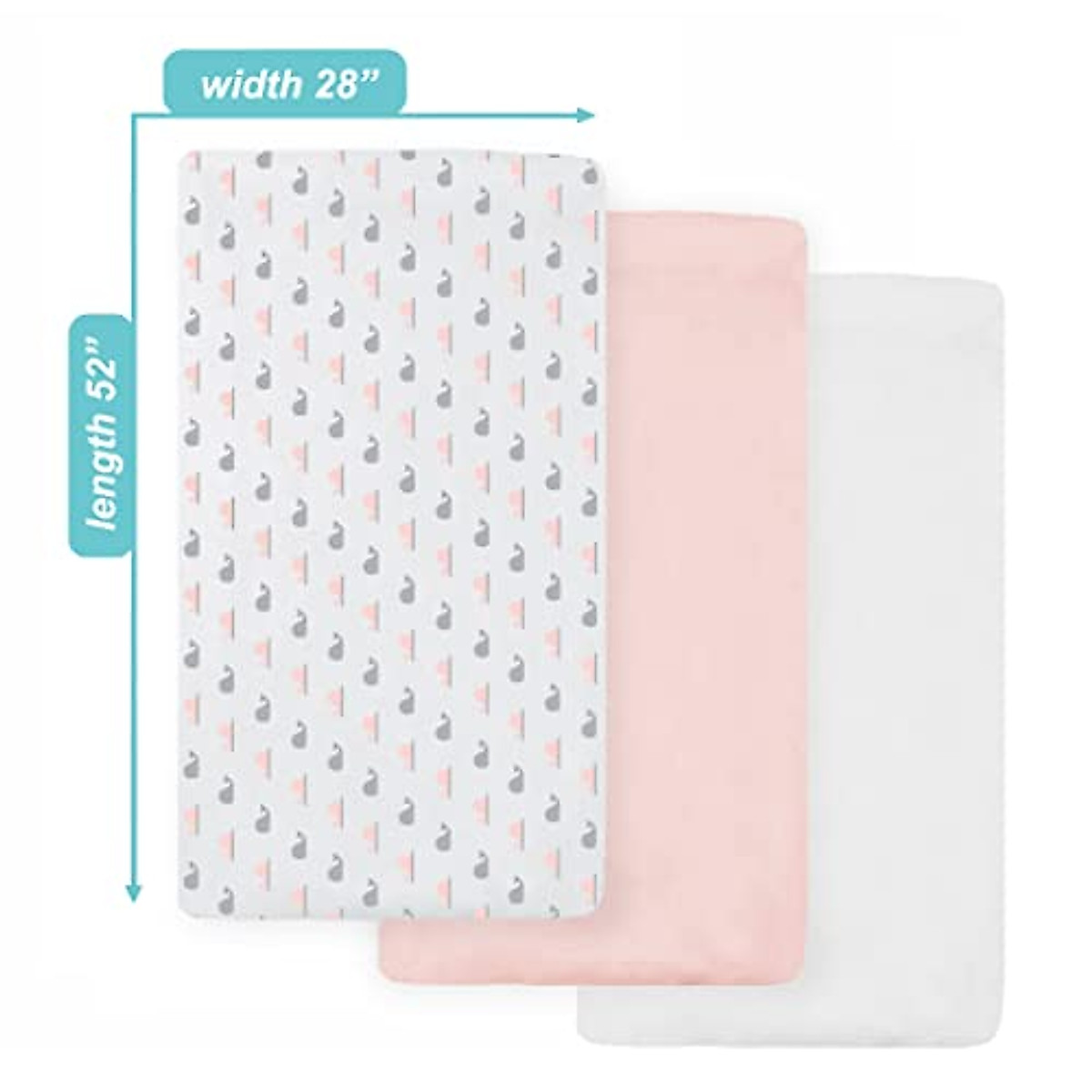 American Baby Company 3 Pack Fitted Crib Sheets 28" x 52", Soft Breathable Neutral 100% Cotton Jersey Sheet, Pink Whale/Blush/White, for Boys and Girls, Fits Crib and Toddler Bed mattresses