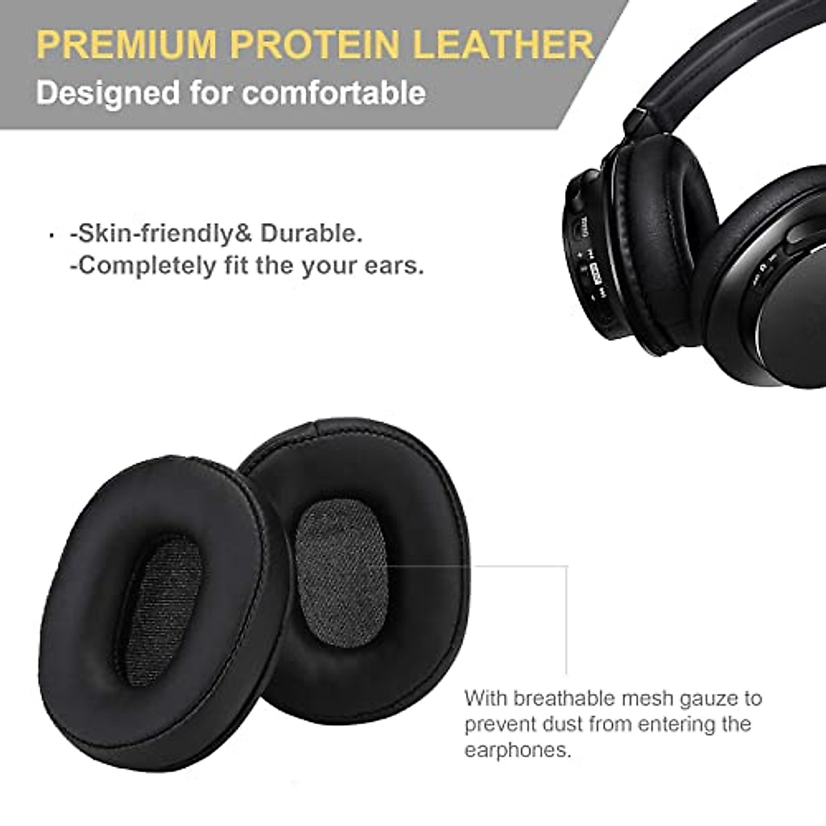 Replacement Ear Cusions Earpads Compatible with Audio-Technica ATH-SR5 SR5BT On-Ear Headphones (ATH-SR5 Black)