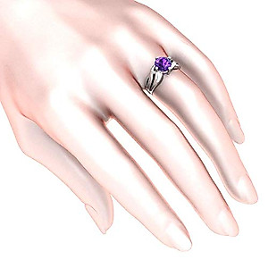 Belinda Jewelz Womens 925 Sterling Silver Ring Rhodium Plated 8mm Solitaire Round Cut Birthstone Size 10 Amethyst Gemstone Band Jewelry Gift for Party Wedding Engagement