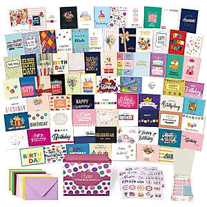 80 Unique Birthday Cards- Happy Birthday Cards Bulk With Greetings Inside – Assorted Birthday Cards With Envelopes and Stickers -Large Birthday Cards 5 x 7 inches- Birthday Cards Greeting Cards Bulk Box Set