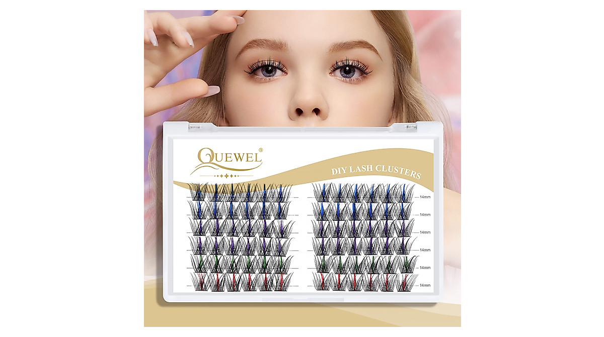 QUEWEL Cluster Lashes 72 Pcs Wide Stem Colored Eyelash Clusters& Lash ...
