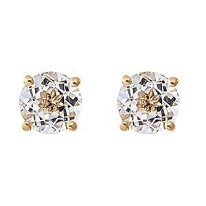 Gin & Grace 10K Yellow Gold Genuine White Topaz Diamond (I1) Stud Earring Daily Work Wear Jewelry for Women Gifts for Her