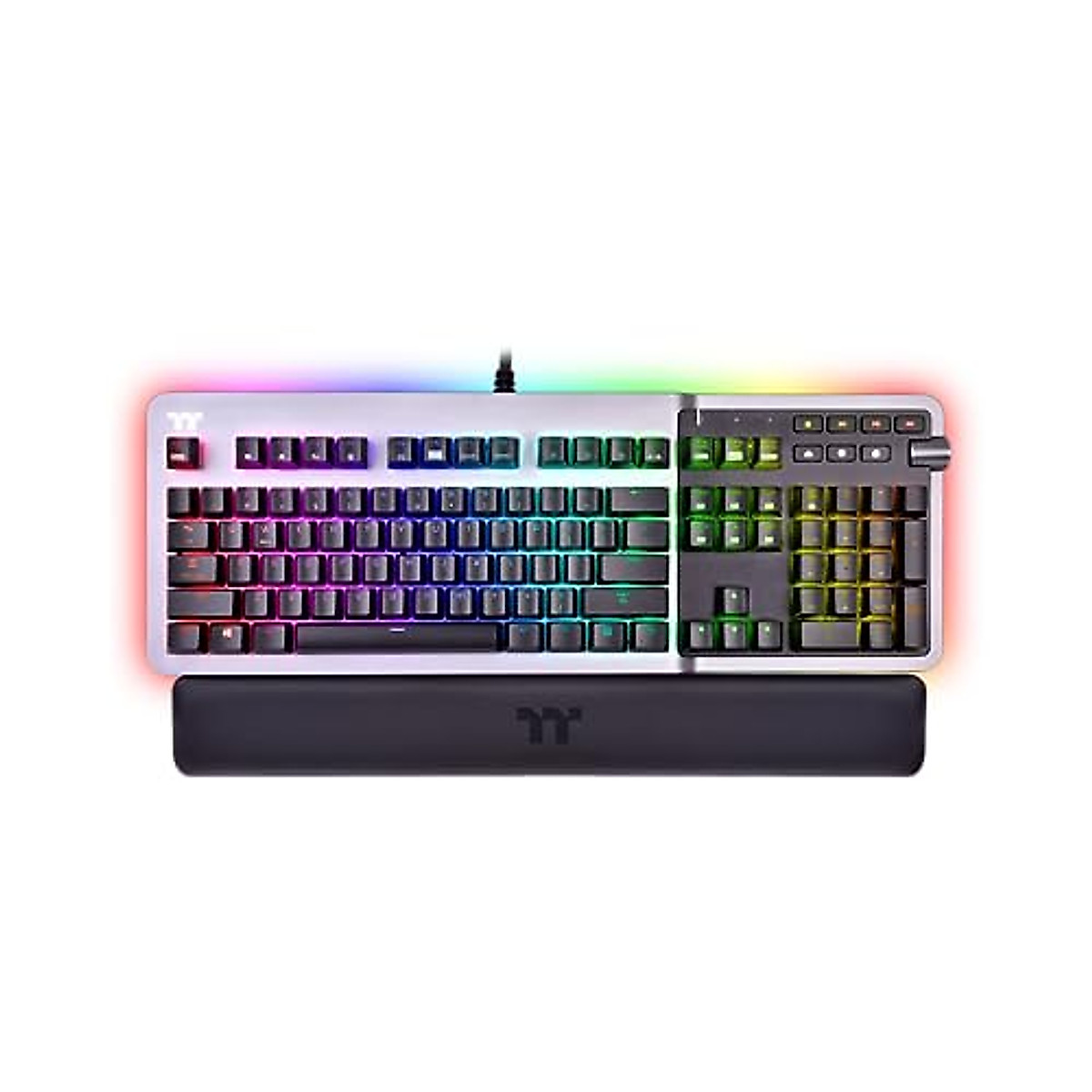 Thermaltake Argent K5 RGB Gaming Keyboard (Blue Switch), Aluminum and Streamlined Titanium Design, 16.8 Million RGB Color, Anti-ghosting, Magnetic Synthetic Leather Wrist Rest, GKB-KB5-BLSRUS-01