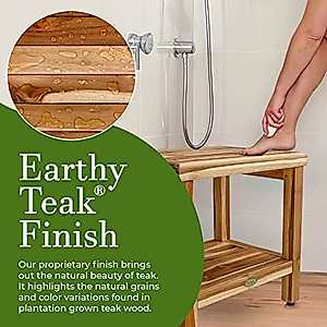 EcoDecors Earthy Teak Shower Bench Wooden Seat Eleganto Garden Bench 18″ Length Natural Teak Shower Seat with Shelf Wood Shower Bench for Indoor and Outdoor Use