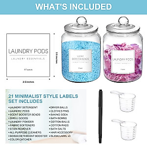 SLICHIO Glass Jar for Laundry Room Organization and Storage Jars with Airtight Lid 2 Pack Half Gallon Glass Containers for Laundry Pods, Laundry Detergent, Dryer Sheet with Labels Spoons and Pen