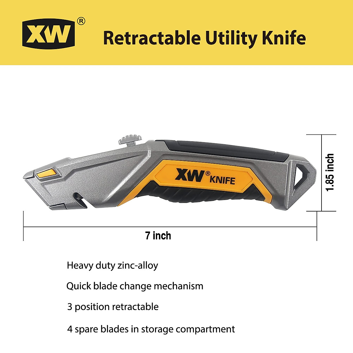 XW Utility Knife Set, Heavy Duty Zinc Alloy Retractable Box Cutter and Folding Utility Knife with Blade Storage Design, Total 18 PCS Blades Included, 2-Pack