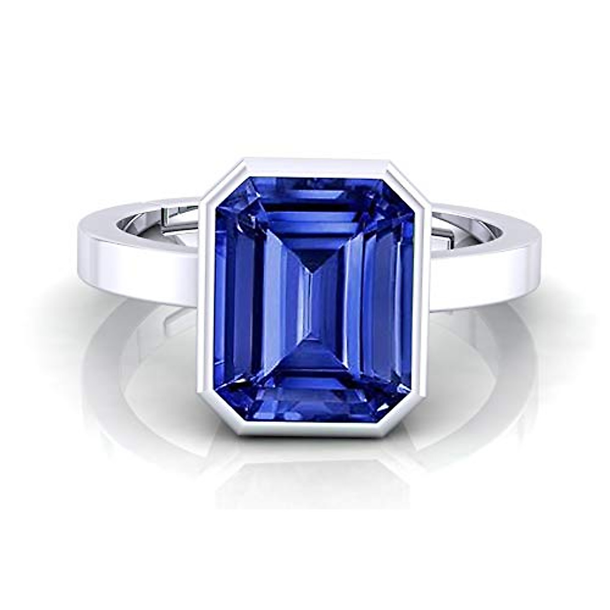 LMDPRAJAPATIS Natural Certified 7.50 Carat Original Unheated Untreatet Blue Sapphire (Neelam) 925 Sterling silver Ring Octagon Shape For Men & Women's