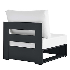 Modway Tahoe Aluminum Armless Patio Gray White Modular Weather-Resistant Cushions-Perfect as Club Outdoor Lounge Chair