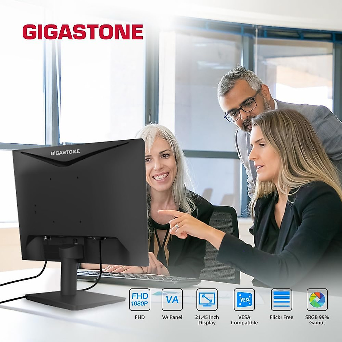 Gigastone 21.45 inch VA LED Back Light Monitor 2-Pack 75Hz FHD 1920 x 1080, 1080P 178° Wide View Frameless, Dual Monitor, 4ms, Eye Care Technology, Ergonomic Tilt VESA Mount, HDMI VGA