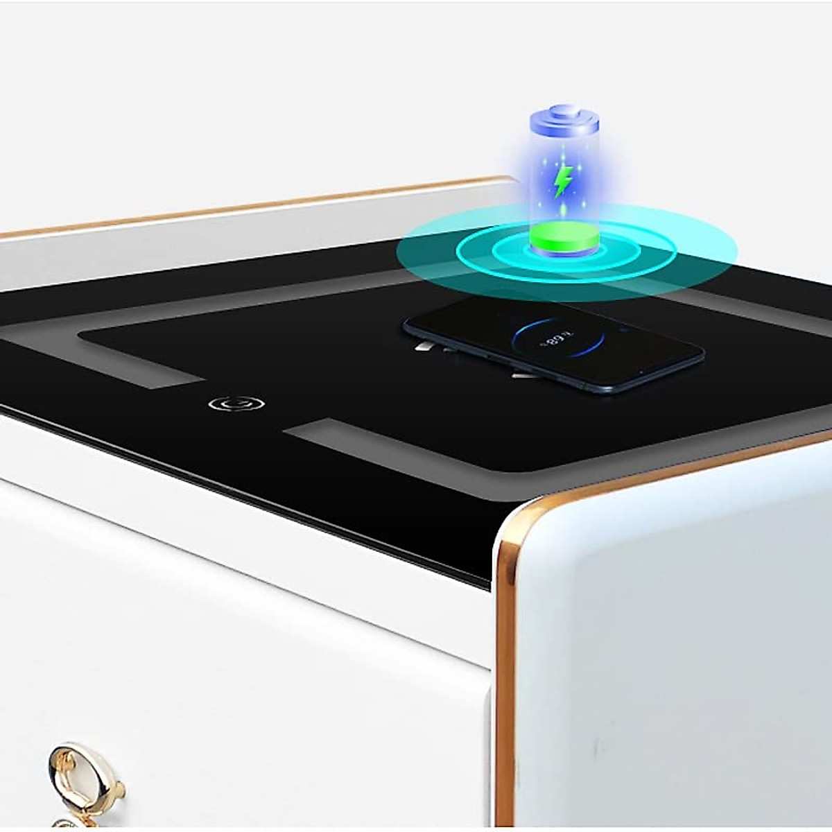 UXZDX Armoire Chevet Intelligente avec Chargeur Sans fil LED, Meuble Rangement Multifonctionnel avec Table Bois