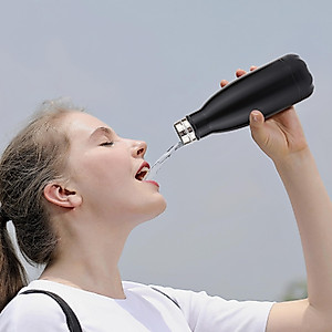 GOOFIT Stainless Steel Water Bottle 500 ml,Double-Walled Vacuum Insulated Thermos Flask Keeps Cold Hot Drinks 10 Hours,BPA-Free，Drinking bottle with Lid for Children, Toddlers, School, Nursery Black