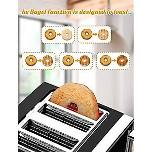 Gevi Toaster 4 Slice,Led Display Touchscreen Bagel Toaster with Dual Control Panels of Bagel/Reheat/Defrost/Cancel/Toasting One Slice/Longer Function,6 Shade Setting