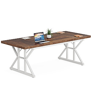 Tribesigns 6FT Conference Table, 70.86 L x 31.49 W x 29.52 H Inches Rectangle Meeting Room Table, Rustic Wood Seminar Table Executive Desk for Office, Conference Room(Brown/White)